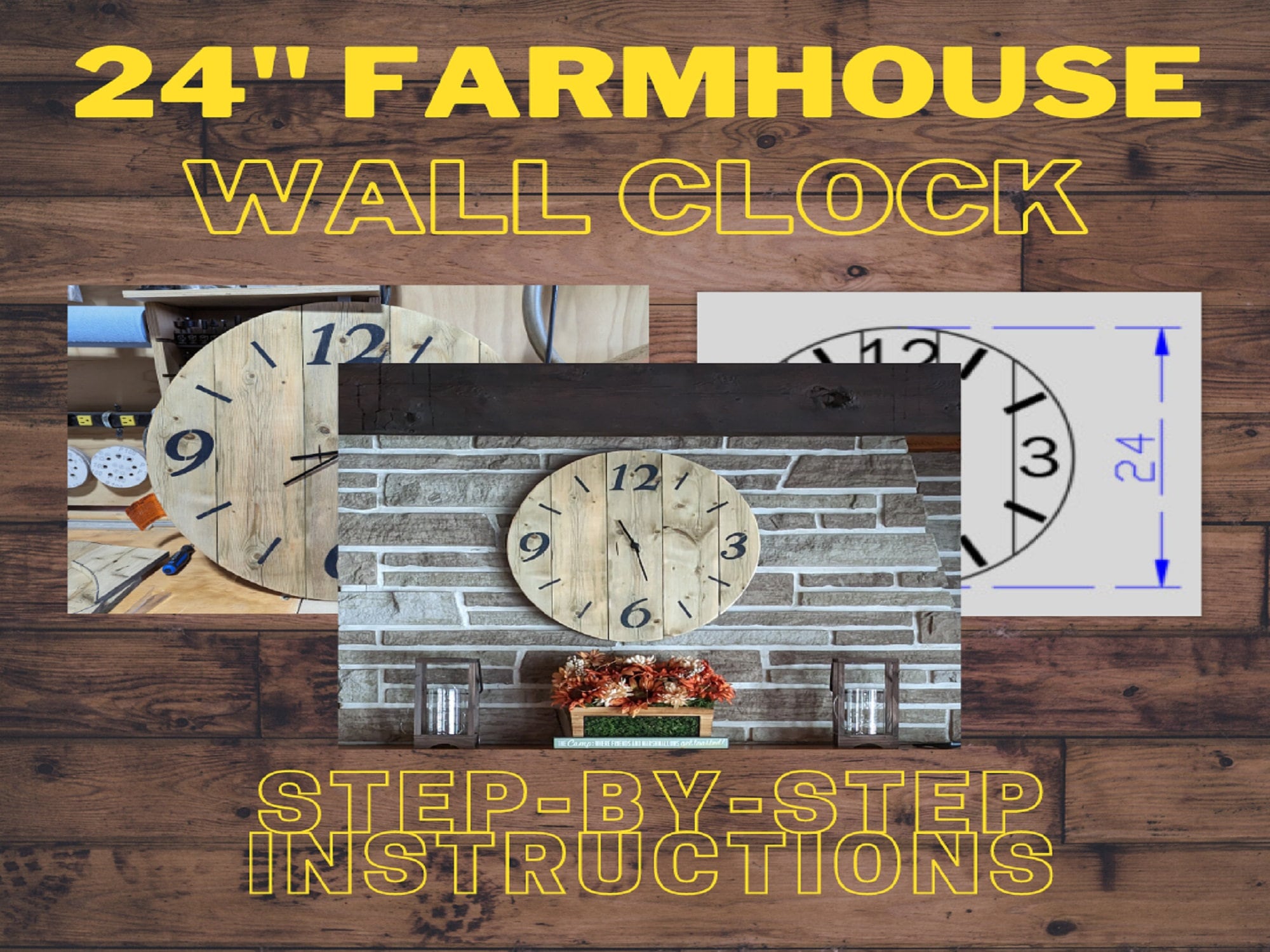 Farmhouse Wood Wall Clock Plans | Rustic Wood Wall Clock Plans | Large ...