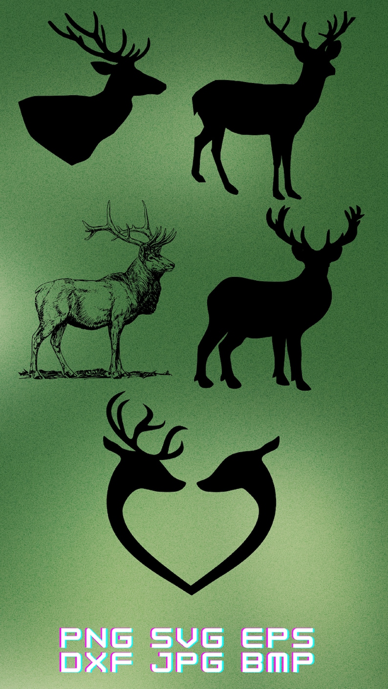 5 Deer Silhouettes | Cut File | Clipart | Can Be Used for Clothing ...