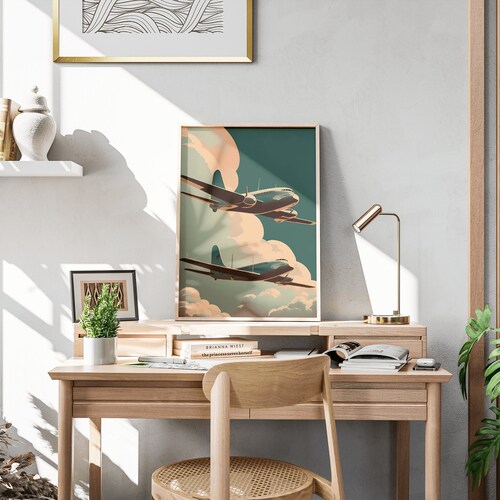 Vintage Plane Poster Retro Plane Art Mid Century Modern Art - Etsy