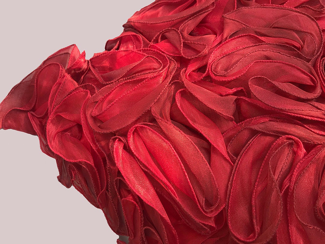 Red & Burgundy Decorative Pillow Cover, Ruffles Throw Pillow, Applique ...