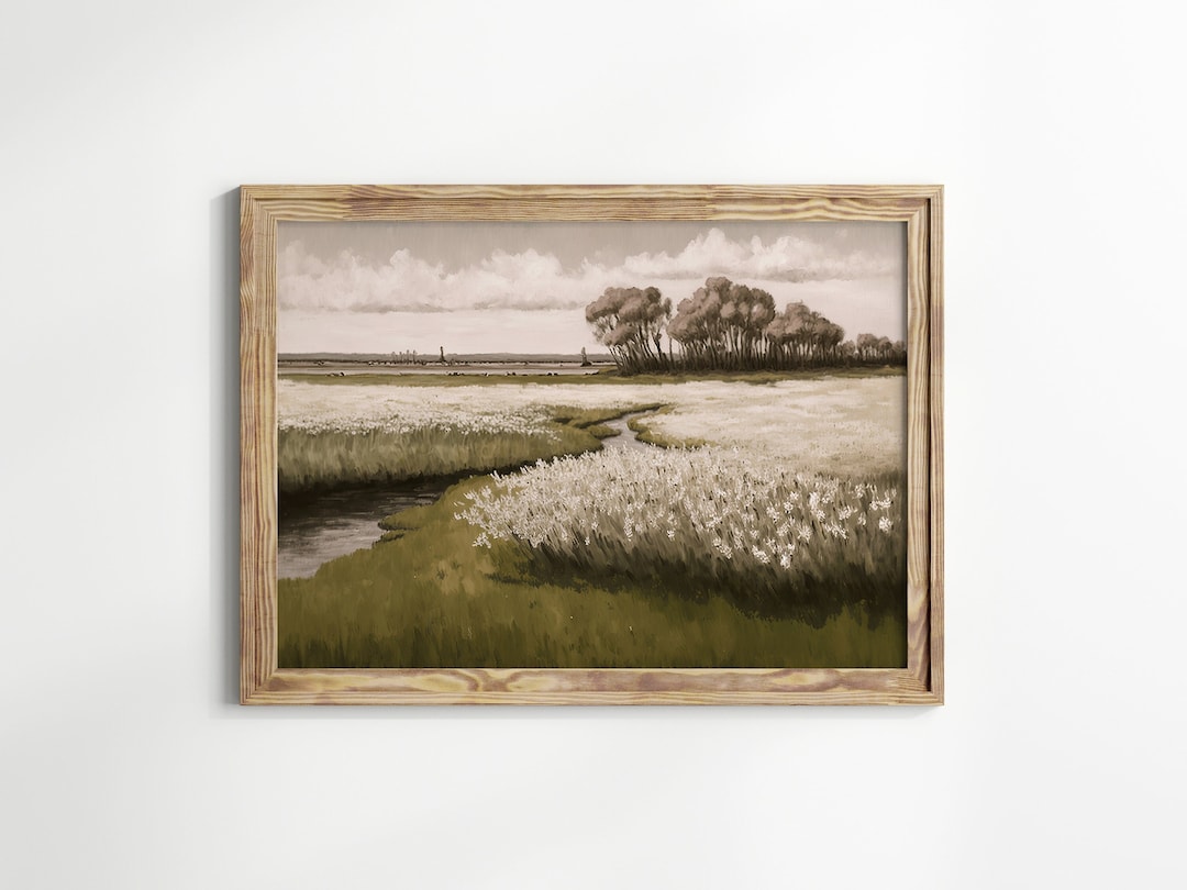 Old Muted Country Scene, Spring Meadows, Vintage Impressionist ...