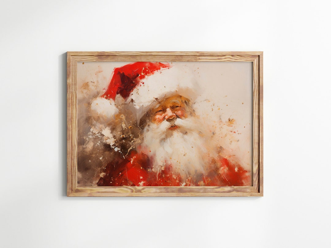 Vintage Santa Claus Portrait Painting Print, Abstract Christmas ...