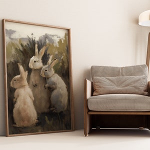 Vintage Bunnies Painting Print, Rabbits Printable Art, Easter Wall Art ...
