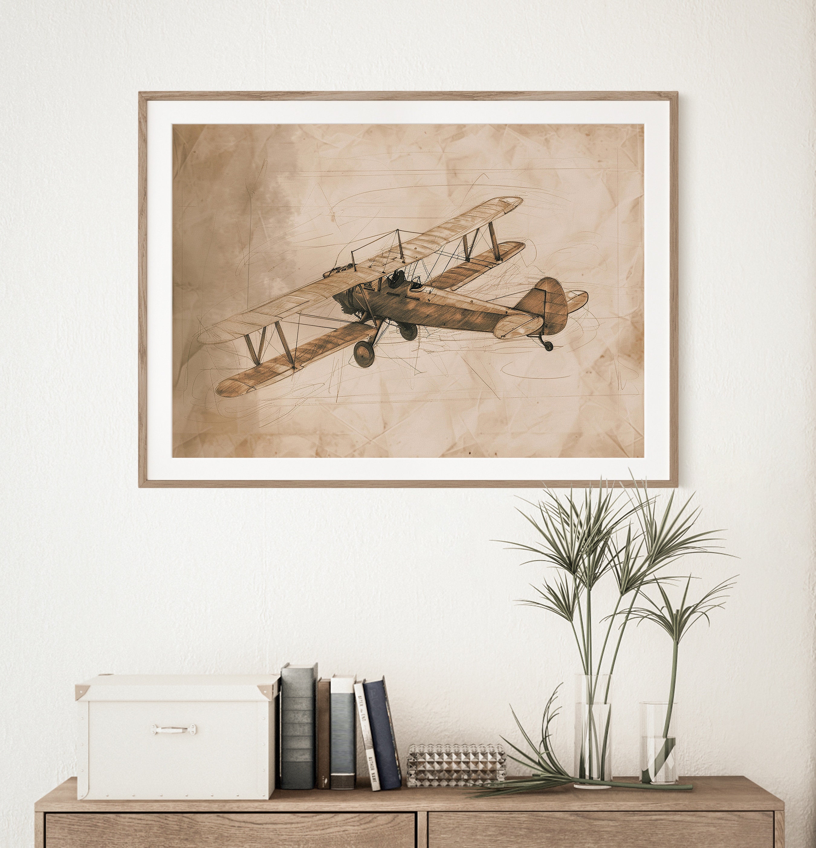 Vintage Biplane Sketch Print, Classic Airplane Drawing, Antique ...