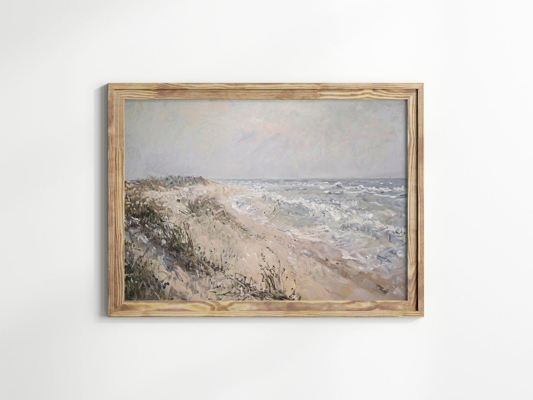 Abstract Coastal Seaside Painting, Vintage Moody Coast Print, Muted ...