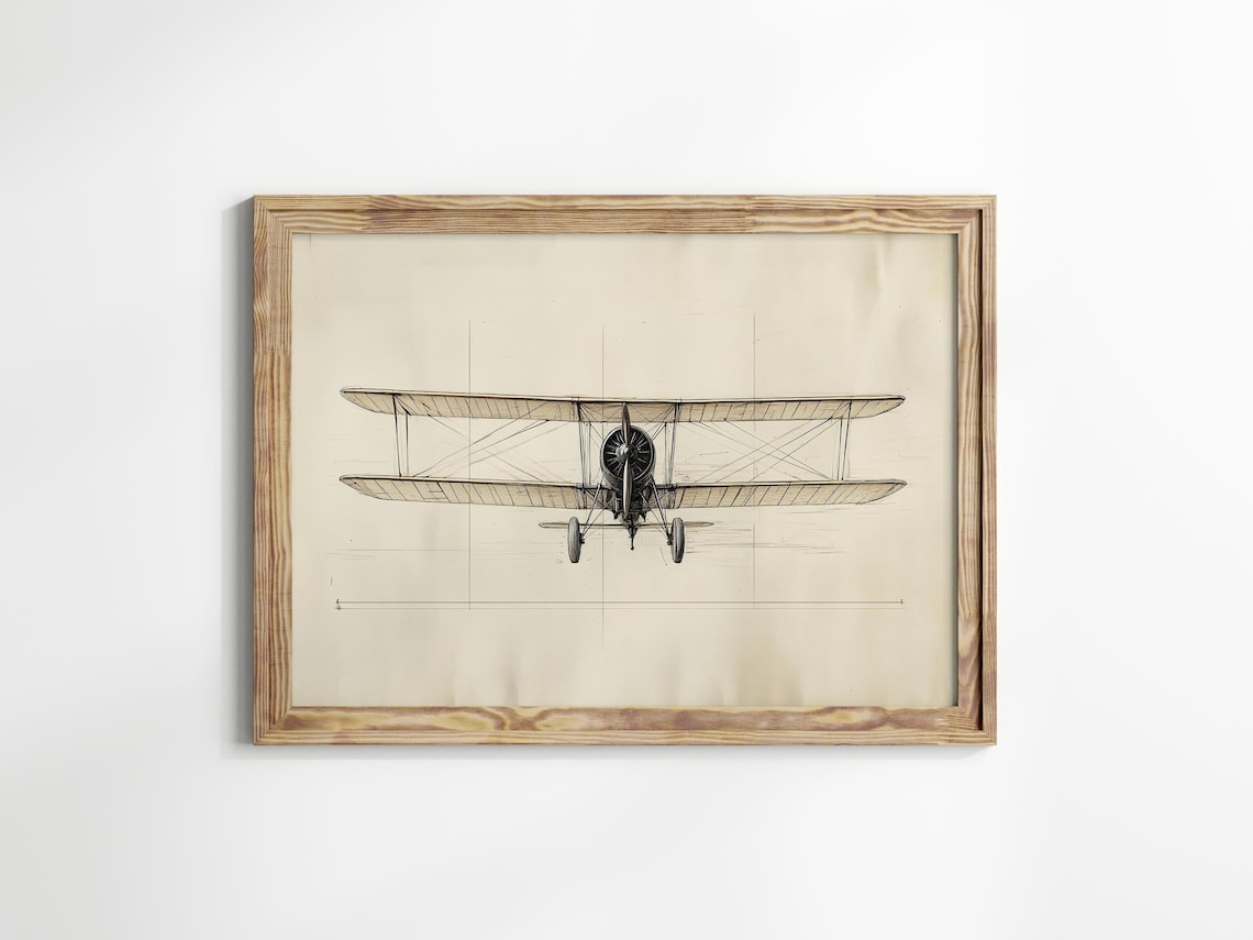 Vintage Airplane Sketch Wall Art, Antique Aviation Blueprint Poster ...