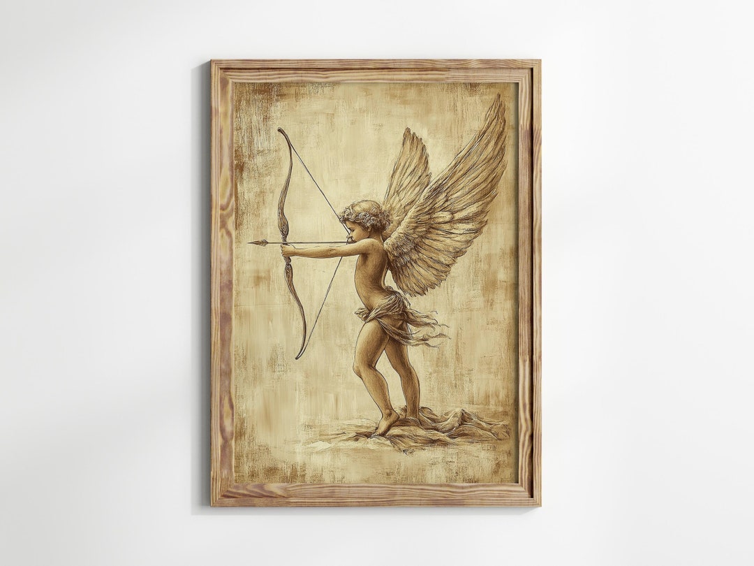 Cupid Valentine Day Wall Art Print, Cupid Sketch Drawing, Valentine's ...