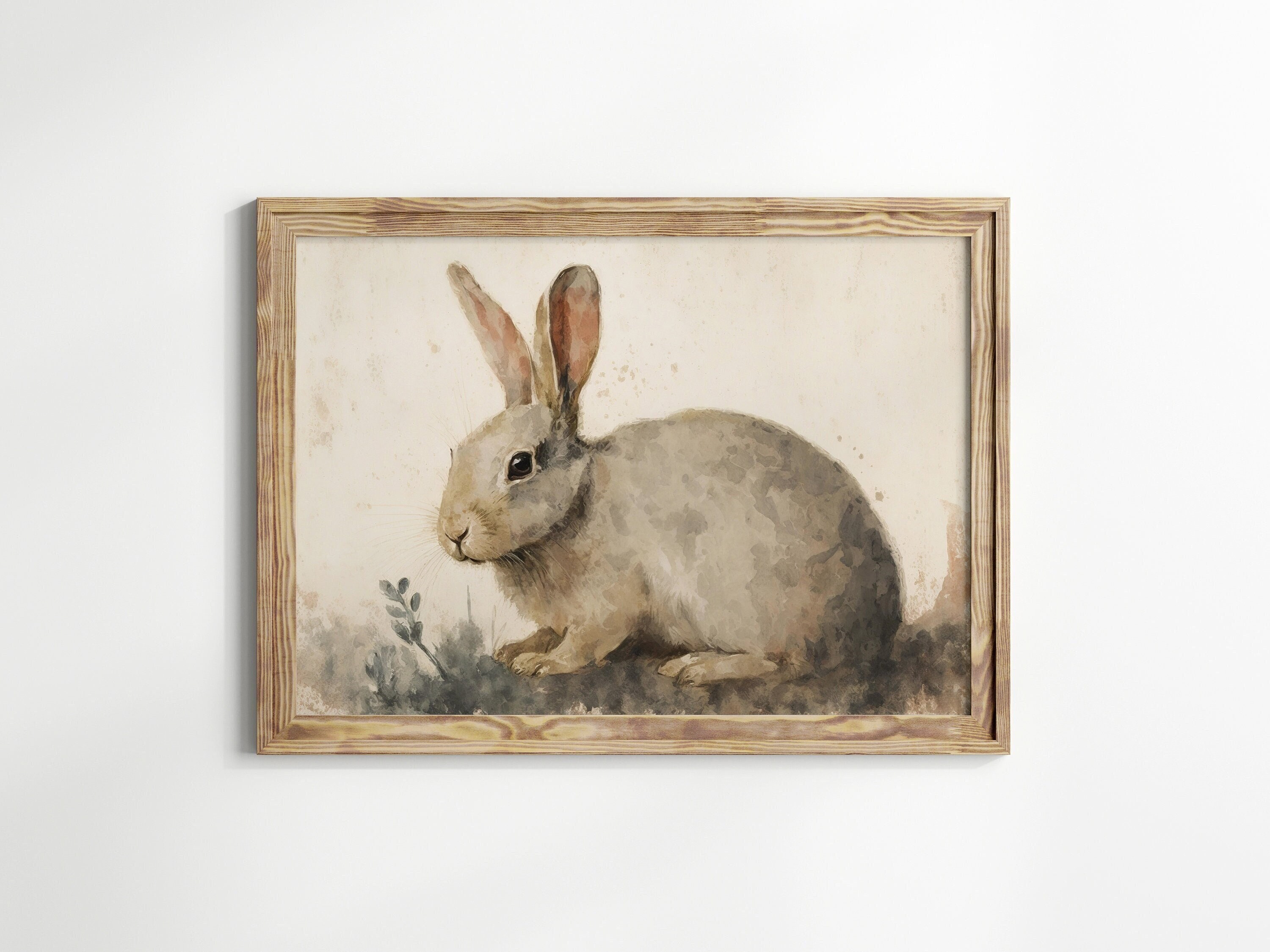Vintage Bunny Watercolor Painting, Easter Wall Art, Rabbit Printable ...