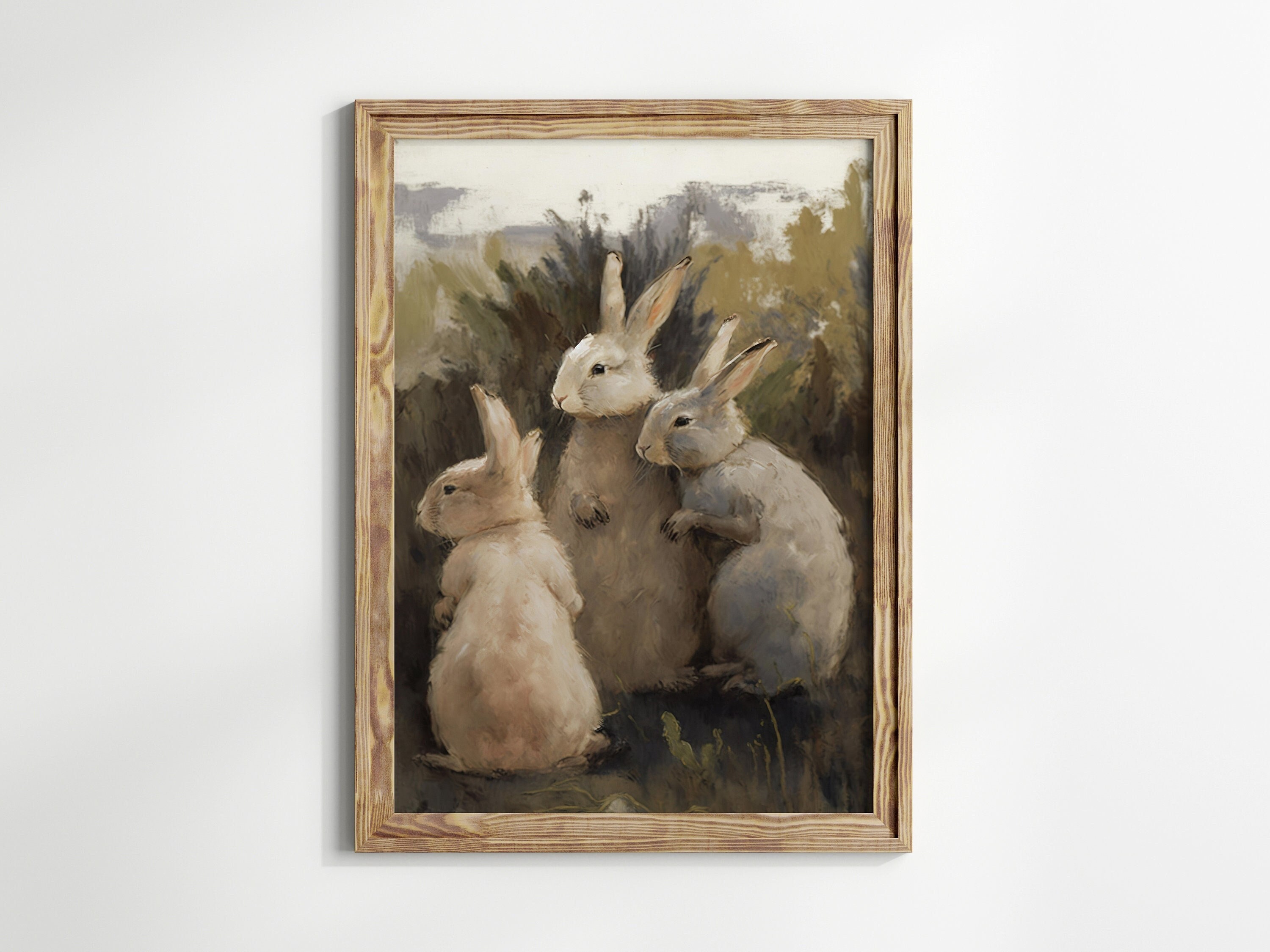 Vintage Bunnies Painting Print, Rabbits Printable Art, Easter Wall Art ...