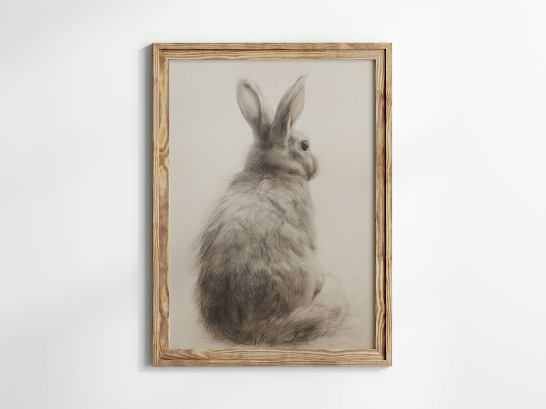 Vintage Bunny Drawing Illustration Print Rabbit Printable Art Easter ...