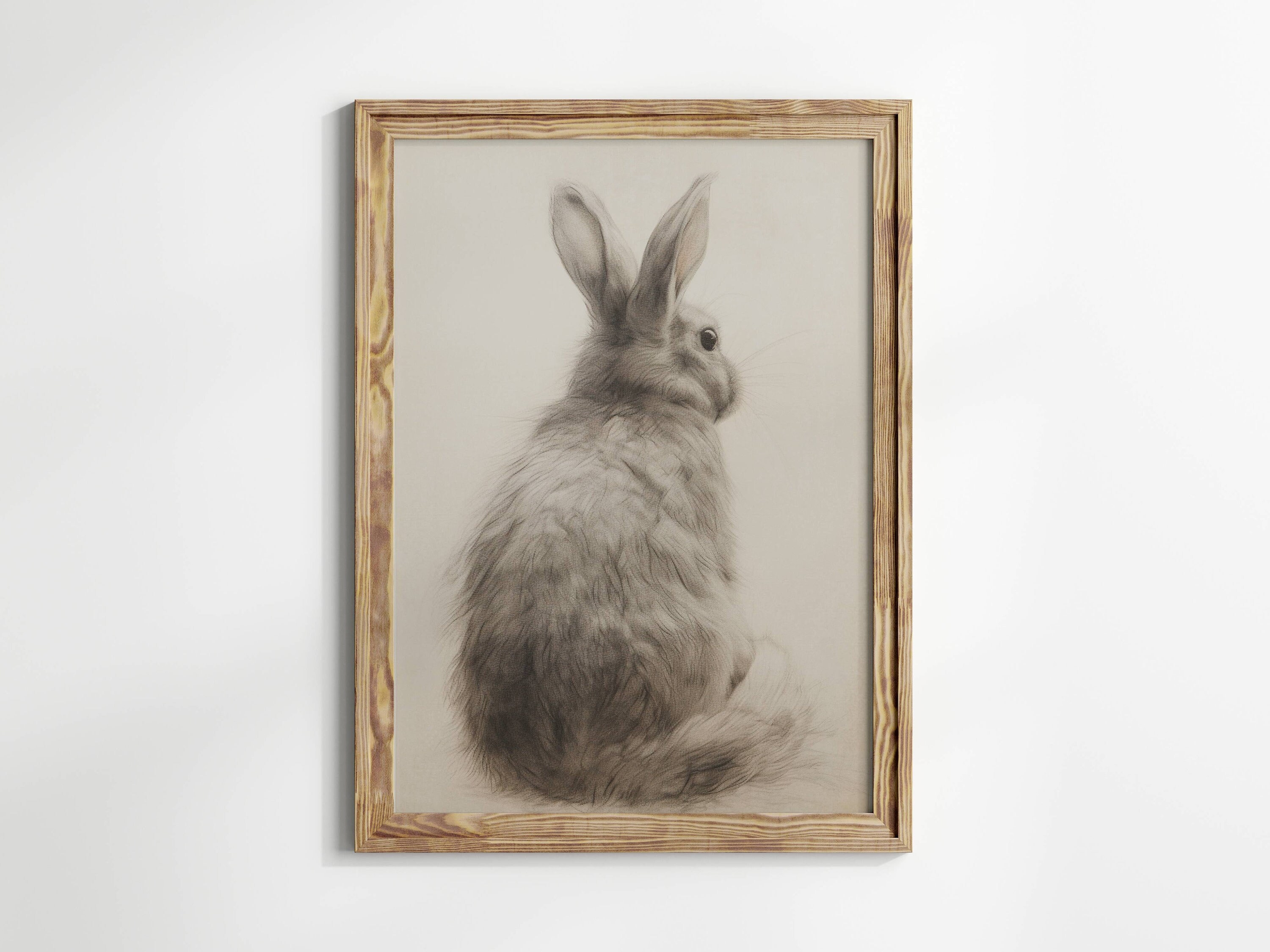 Vintage Bunny Drawing Illustration Print Rabbit Printable Art Easter ...