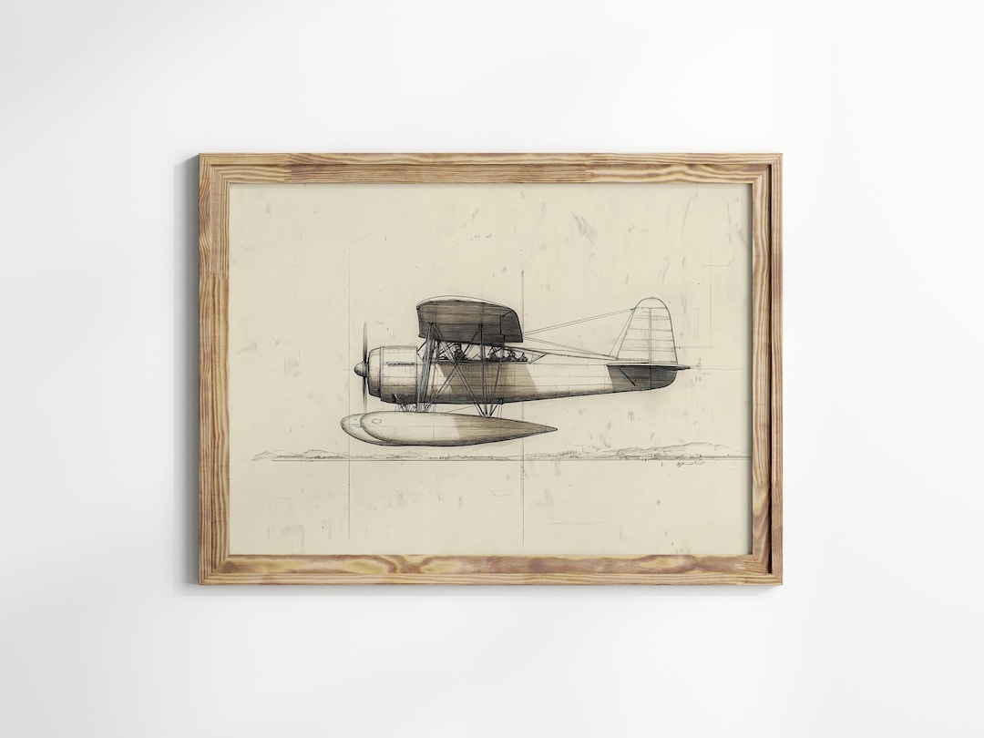 Vintage Airplane Wall Art, Antique Aircraft Drawing Print, Pilot Gift ...