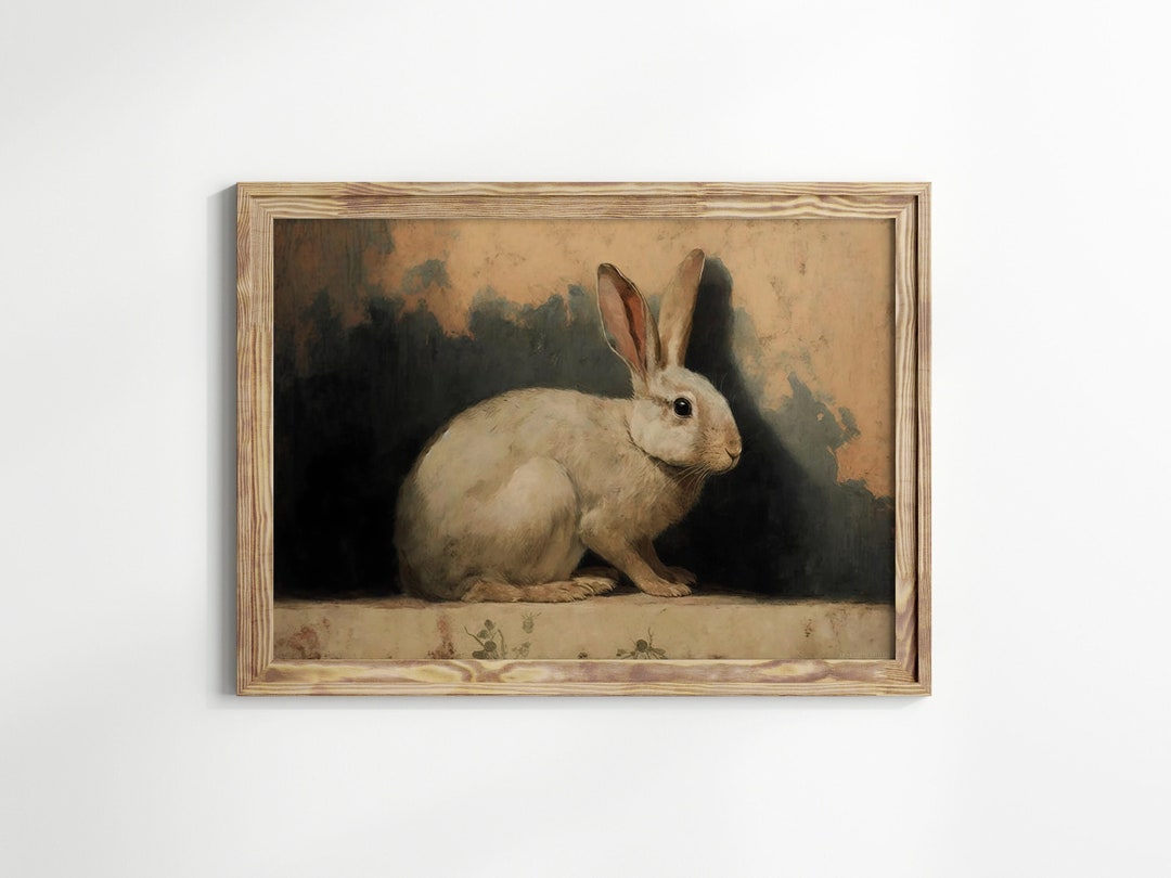 Vintage Bunny Oil Painting, Printable Digital Home Wall Art Decor ...
