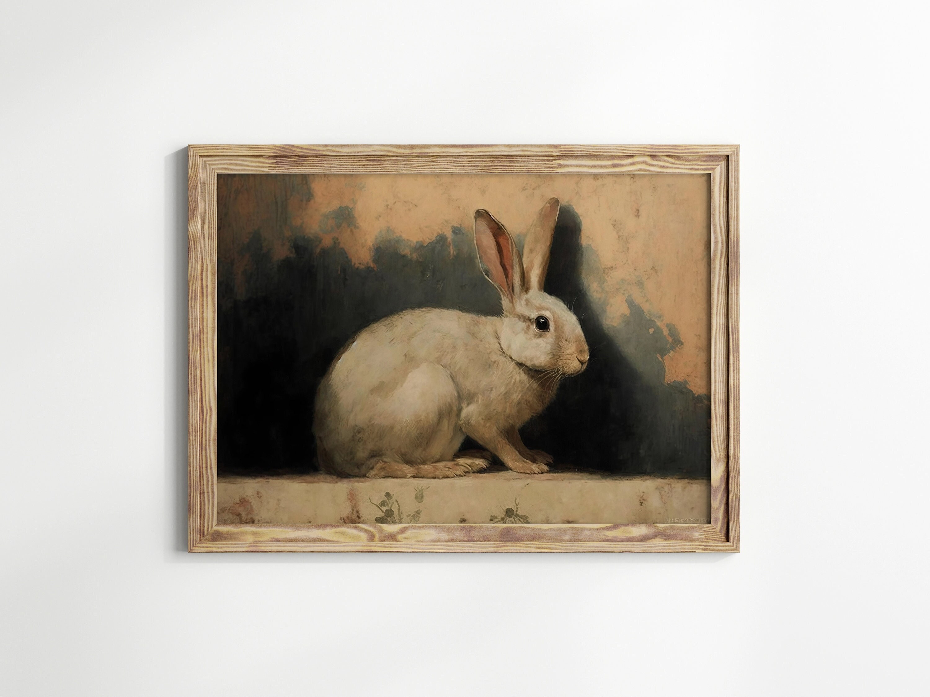 Vintage Bunny Oil Painting, Printable Digital Home Wall Art Decor ...
