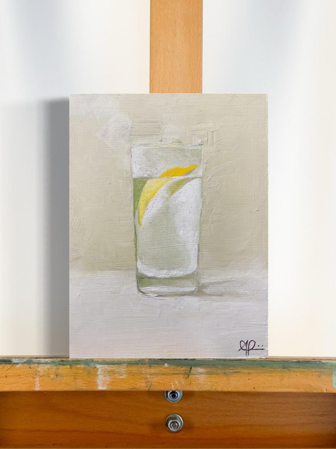 Simple Glass Still Life Oil Painting, Water Glass With Lemon 6 X 8 Oil ...