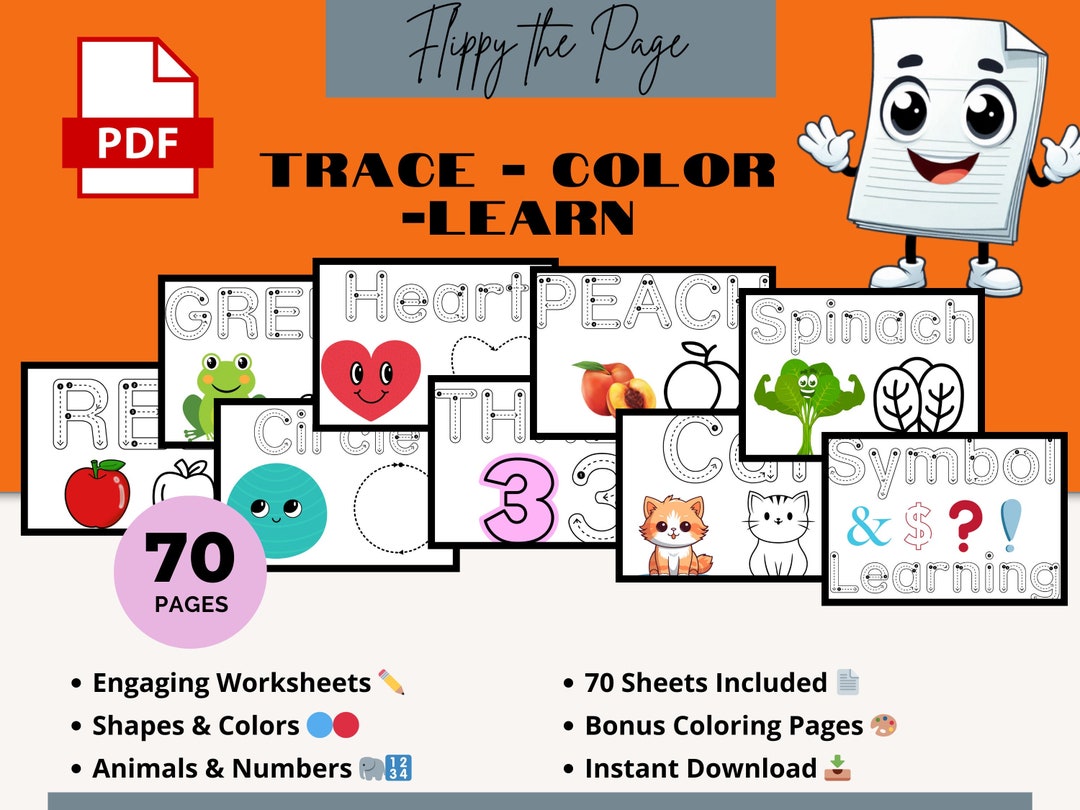 Traceable Words & Coloring Sheets - Shapes, Numbers, Animals, Colors ...