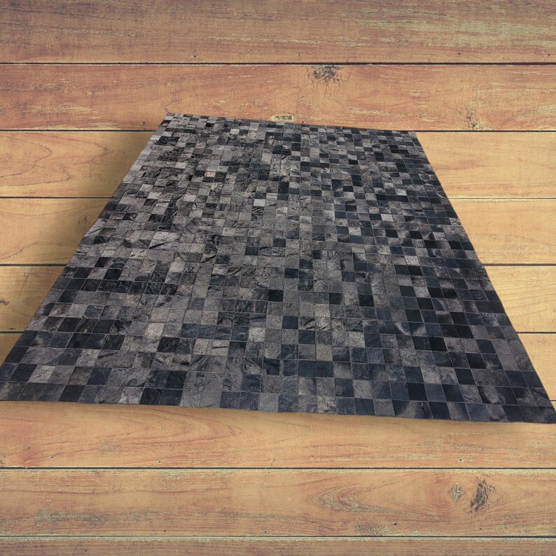 Handmade Black Cowhide Patchwork Rug: Luxurious Home Decor - Etsy