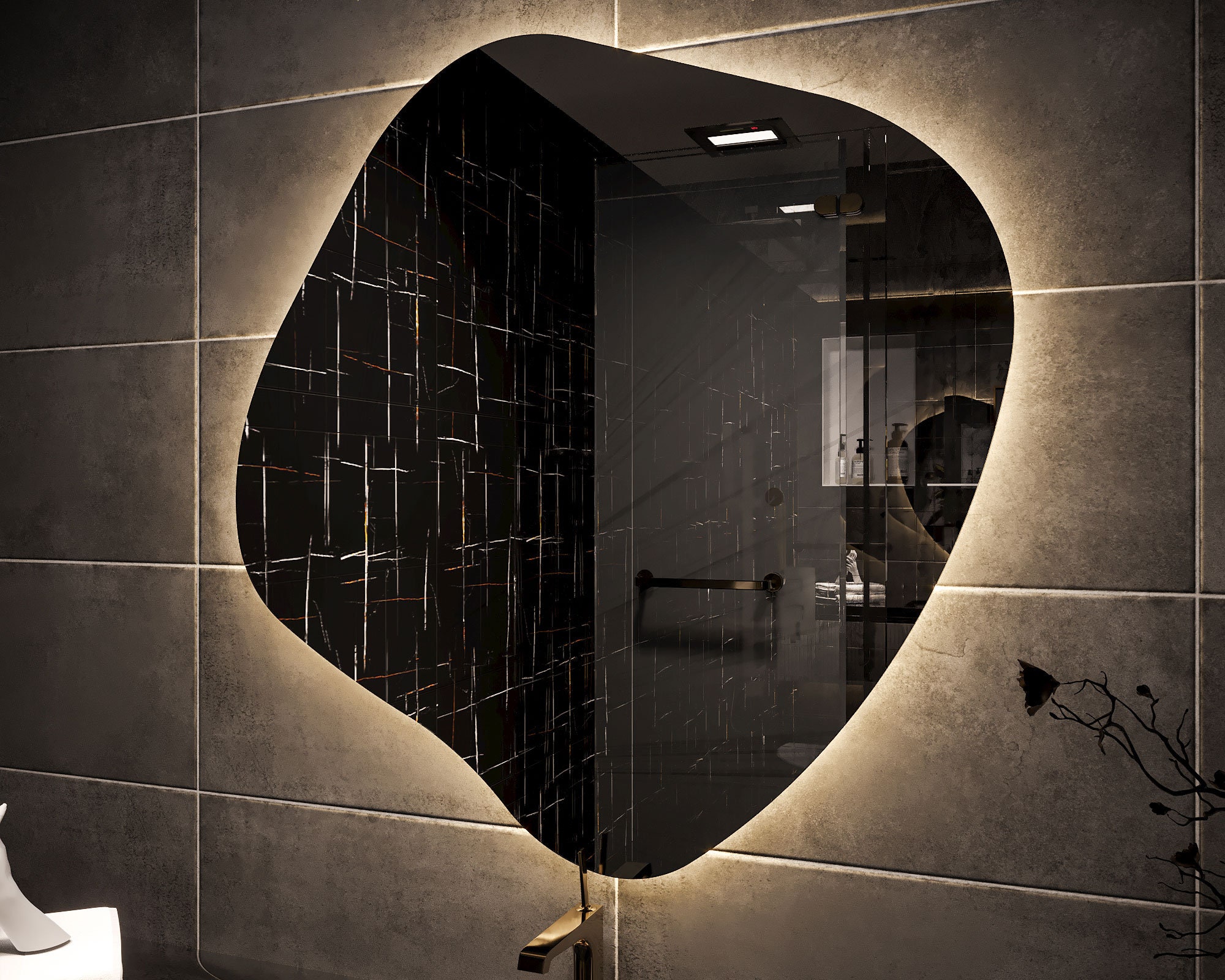 Asymmetrical Mirror With Led Lights Irregular Bathroom - Etsy UK