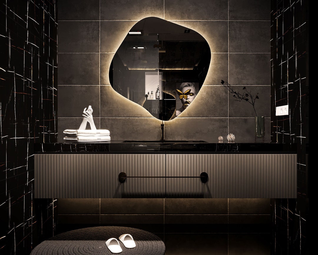 Asymmetrical Mirror With Led Lights - Irregular Bathroom Mirror - Led ...