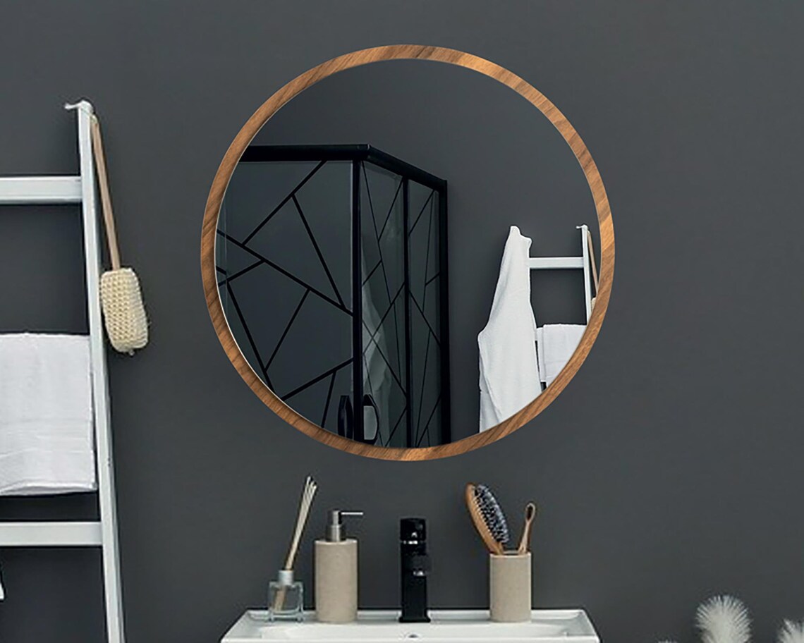 Round Mirror With Bathroom Cabinet Wall Mounted Mirror With - Etsy UK