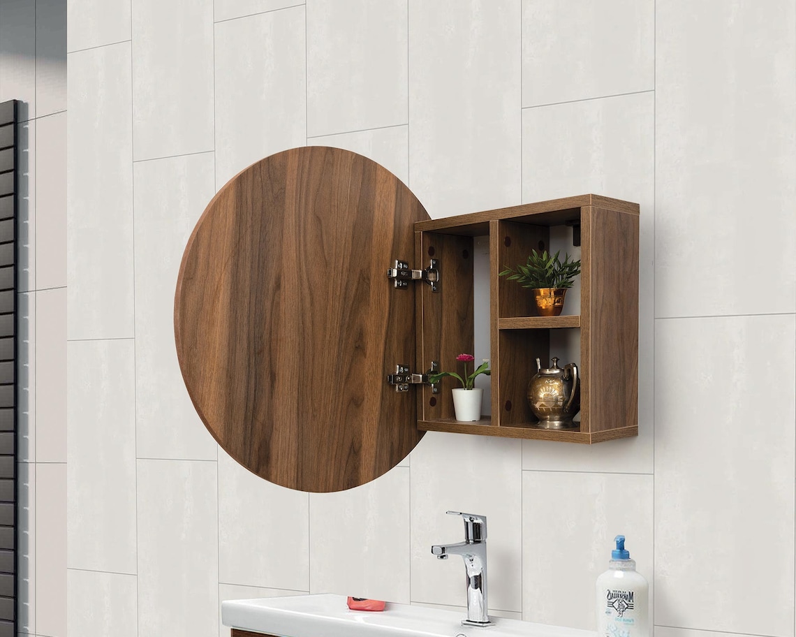 Round Mirror With Bathroom Cabinet Wall Mounted Mirror With - Etsy UK