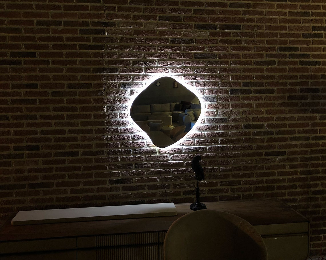 Asymmetrical Mirror With Led Lights Irregular Bathroom - Etsy UK