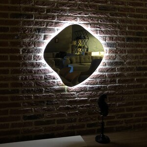Asymmetrical Mirror With Led Lights - Irregular Bathroom Mirror - Led ...