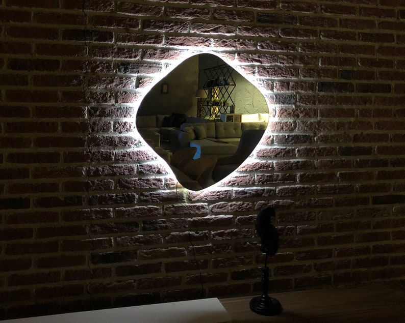 Asymmetrical Mirror With Led Lights Irregular Bathroom - Etsy UK