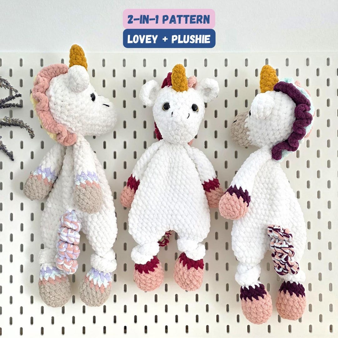 LOW SEW Unicorn Lovey Crochet Pattern, Unicorn Knotted Legs Snuggler - Etsy