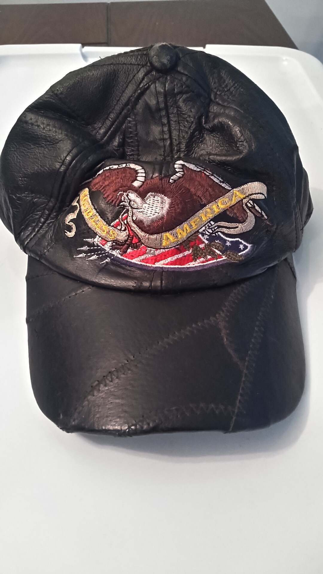 God Bless America Vintage Black Leather Motorcycle Baseball Hat USA - Etsy