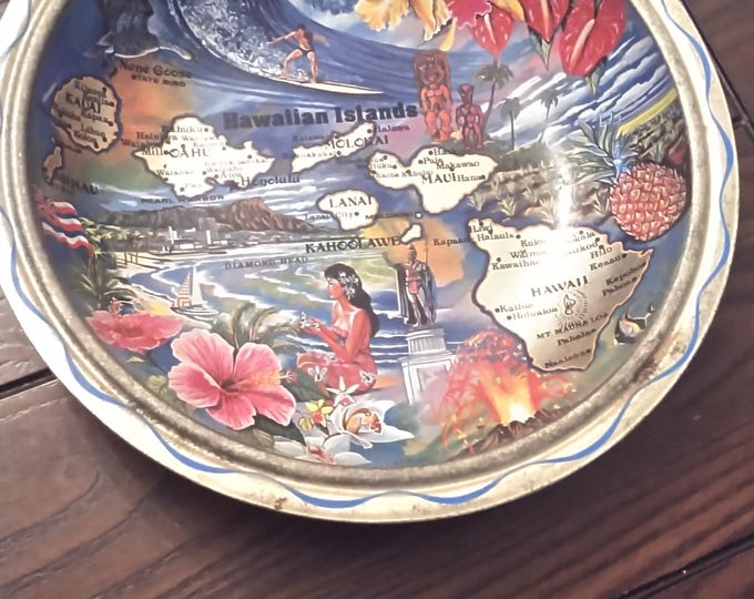 Vintage Hawaiian Islands Hawaii Map Tin Souvenir Serving Bowl - Etsy