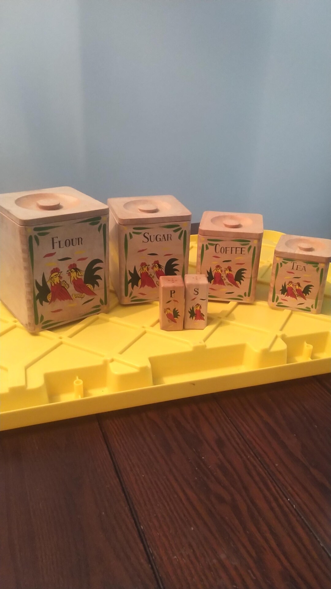 Vintage Wooden Nesting Canister Set With Salt and Pepper Shakers Mid ...