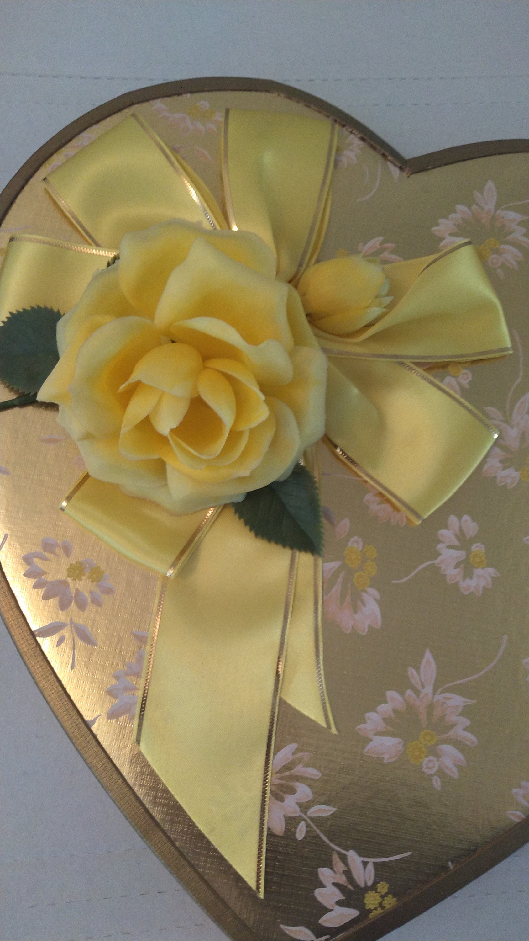 Vintage Yellow and Gold Flowered Large Candy Heart Box Brach's ...