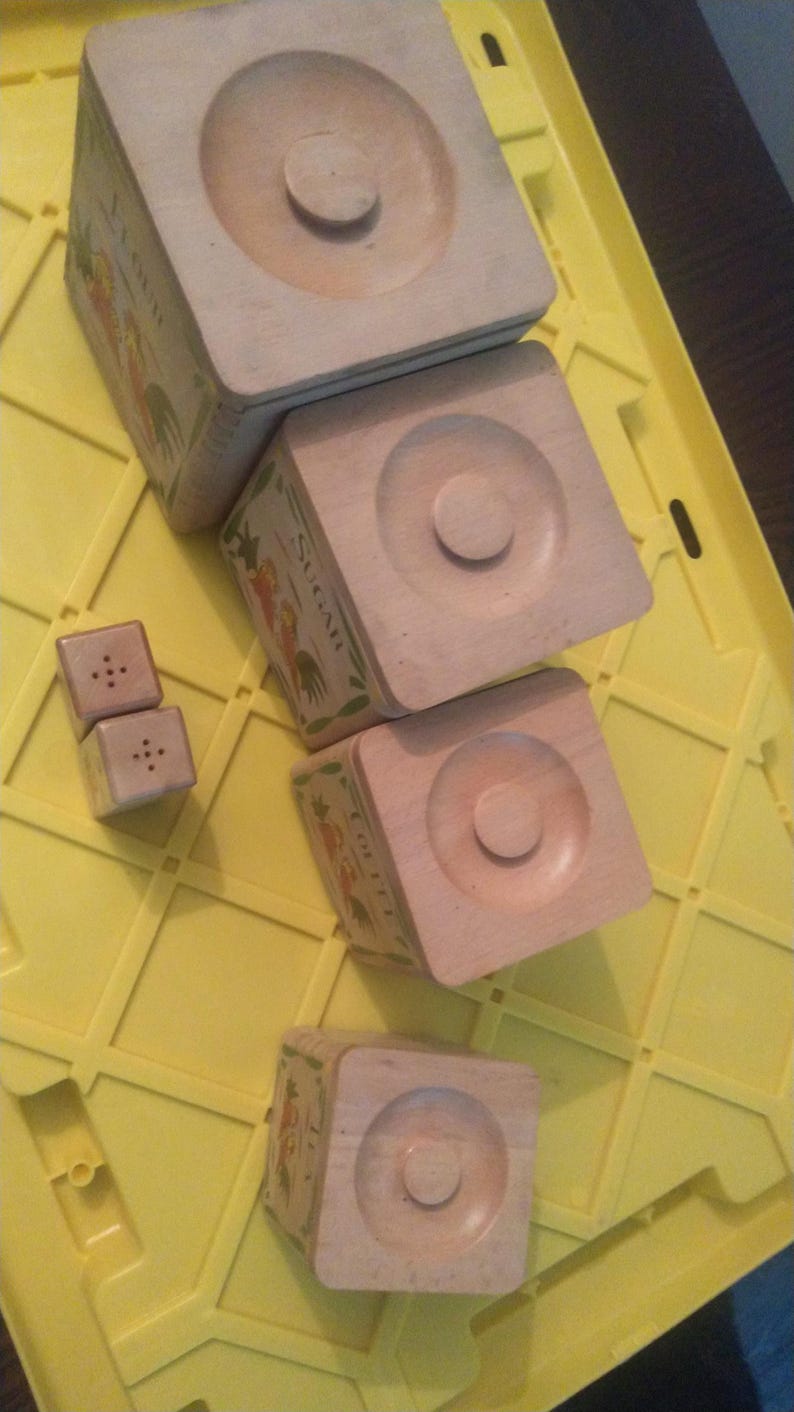 Vintage Wooden Nesting Canister Set With Salt and Pepper Shakers Mid ...