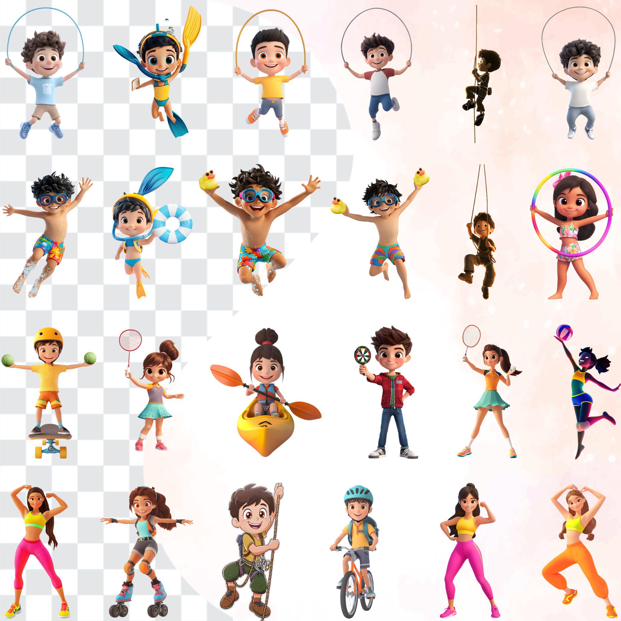 Summer Sports Clipart Bundle | Cute 3D Kids Playing Sports PNG ...