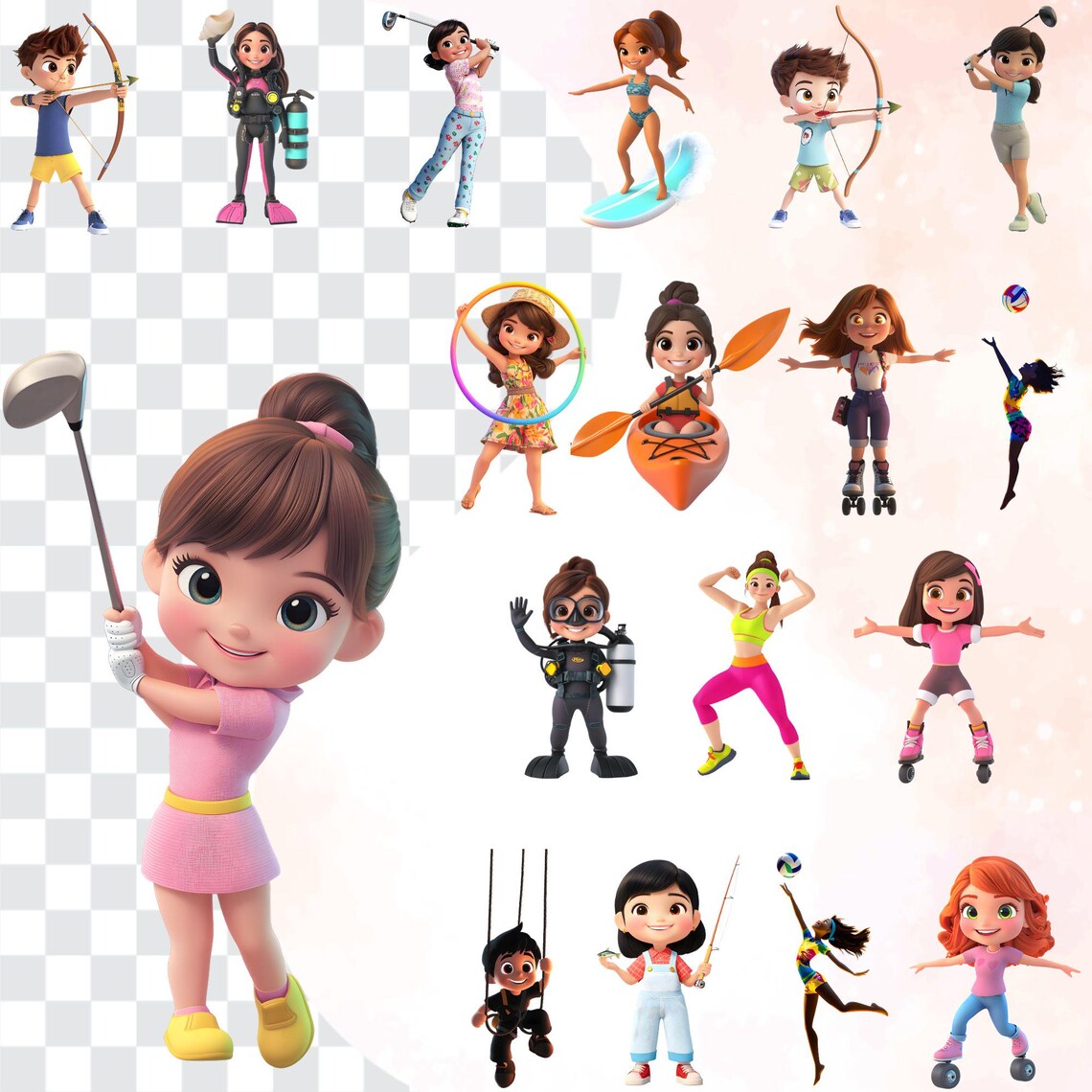 Summer Sports Clipart Bundle | Cute 3D Kids Playing Sports PNG ...