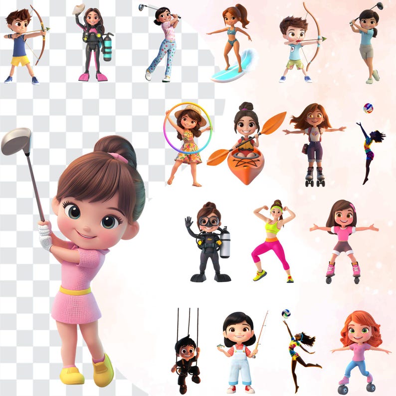 Summer Sports Clipart Bundle | Cute 3D Kids Playing Sports PNG ...