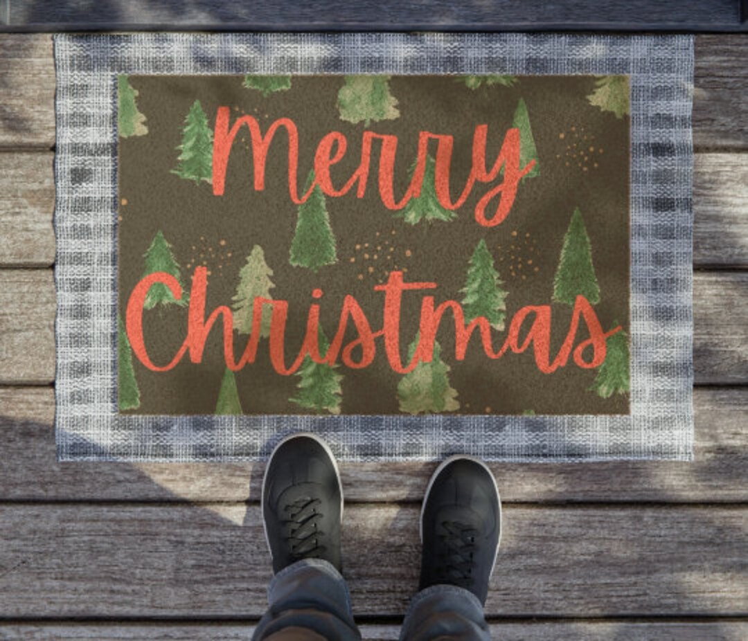 Merry Christmas Doormat Festive Holiday Welcome Mat Holiday - Etsy