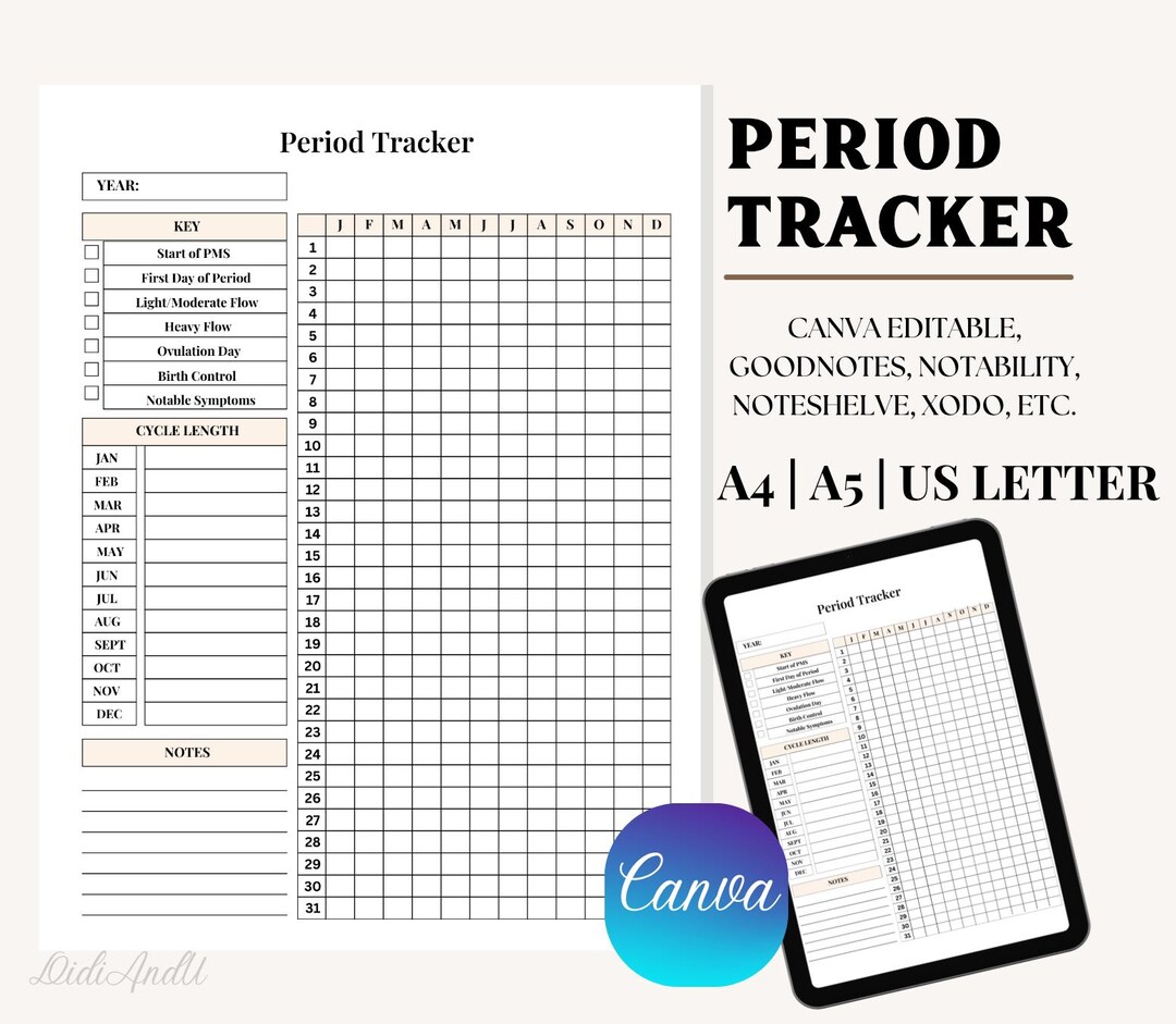 Printable Period Tracker, Menstrual Cycle Calendar, Ovulation Log ...