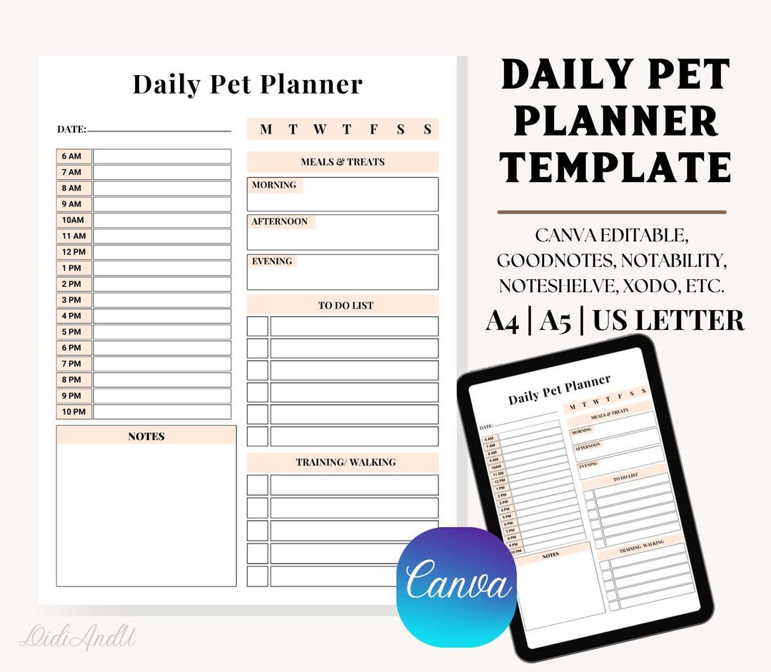 Daily Pet Planner, Printable Pet Schedule Tracker, Pet Care Tracker ...