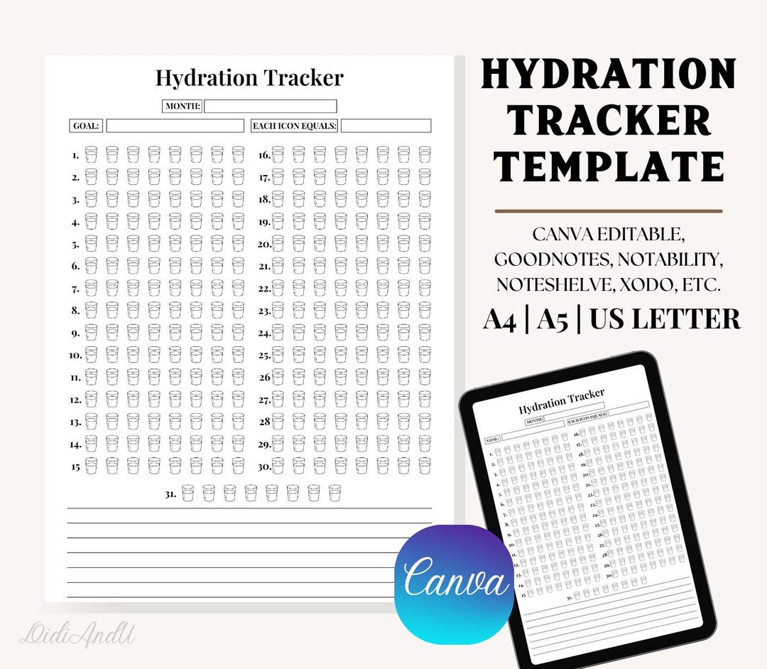 Monthly Hydration Tracker Template Printable, Water Intake Log ...