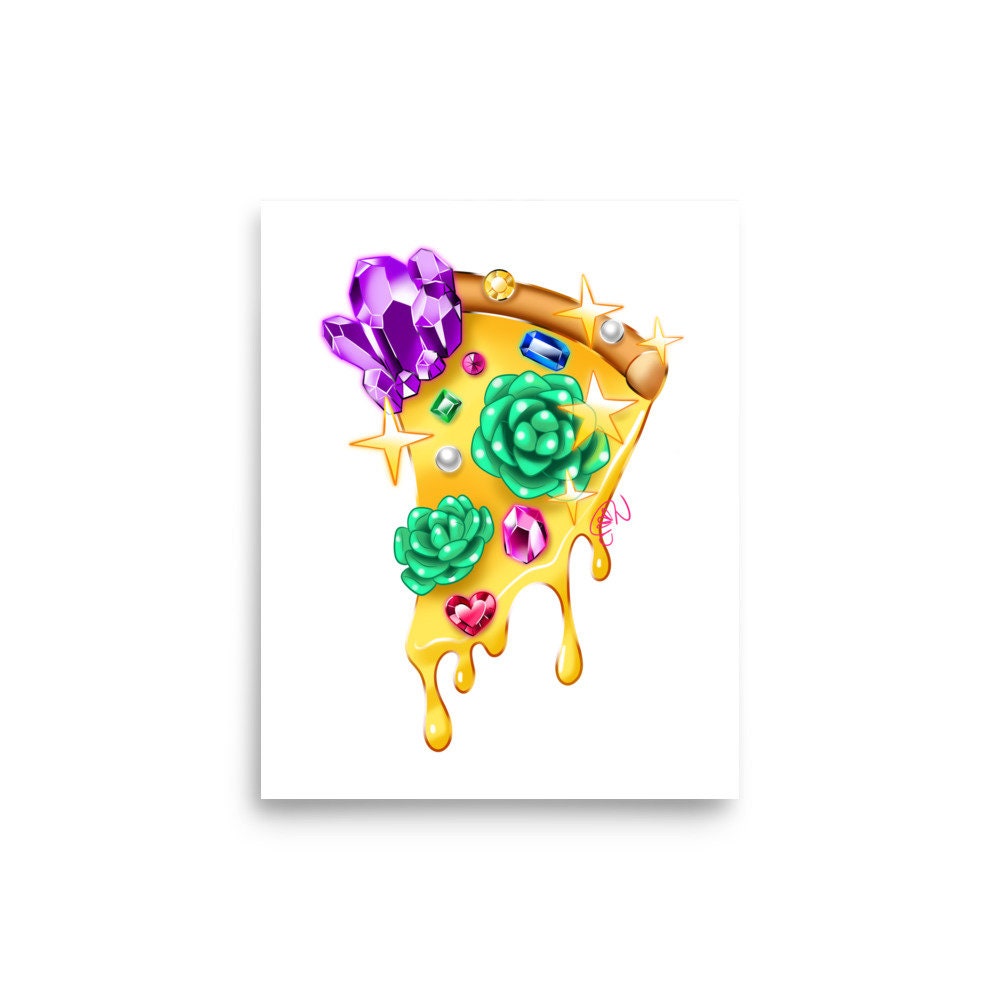 Succulent and Crystal Pizza Poster Cactus Plant Lover Geode Gemstone ...