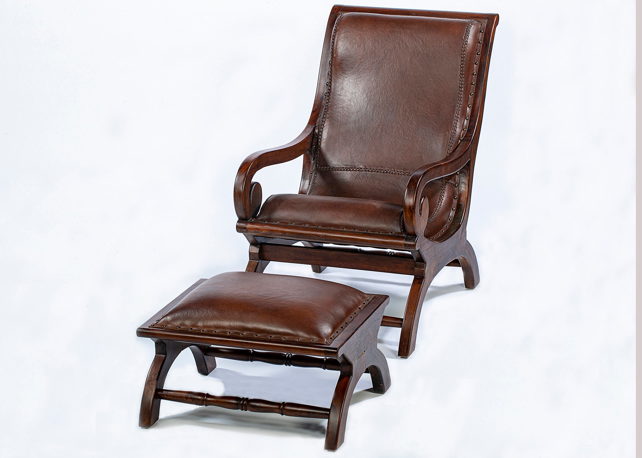 Teak and Leather Lounge Chair Stool - Etsy