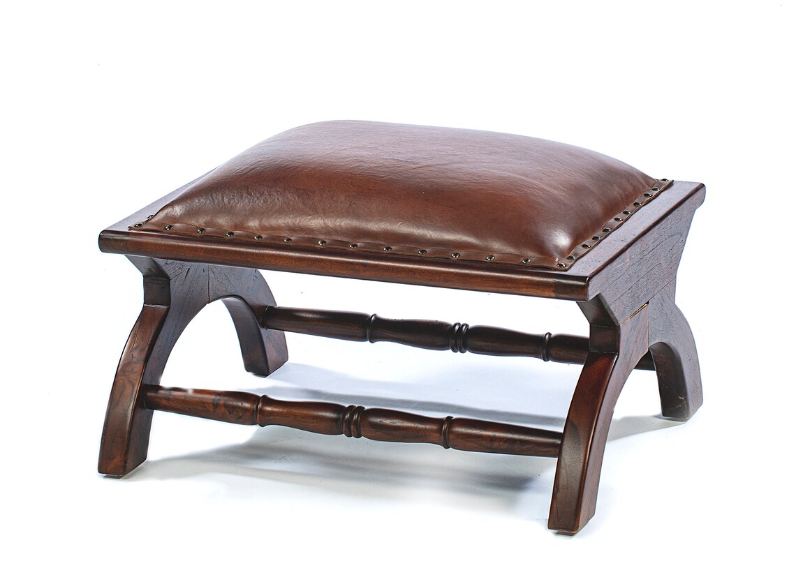 Teak and Leather Lounge Chair Stool - Etsy