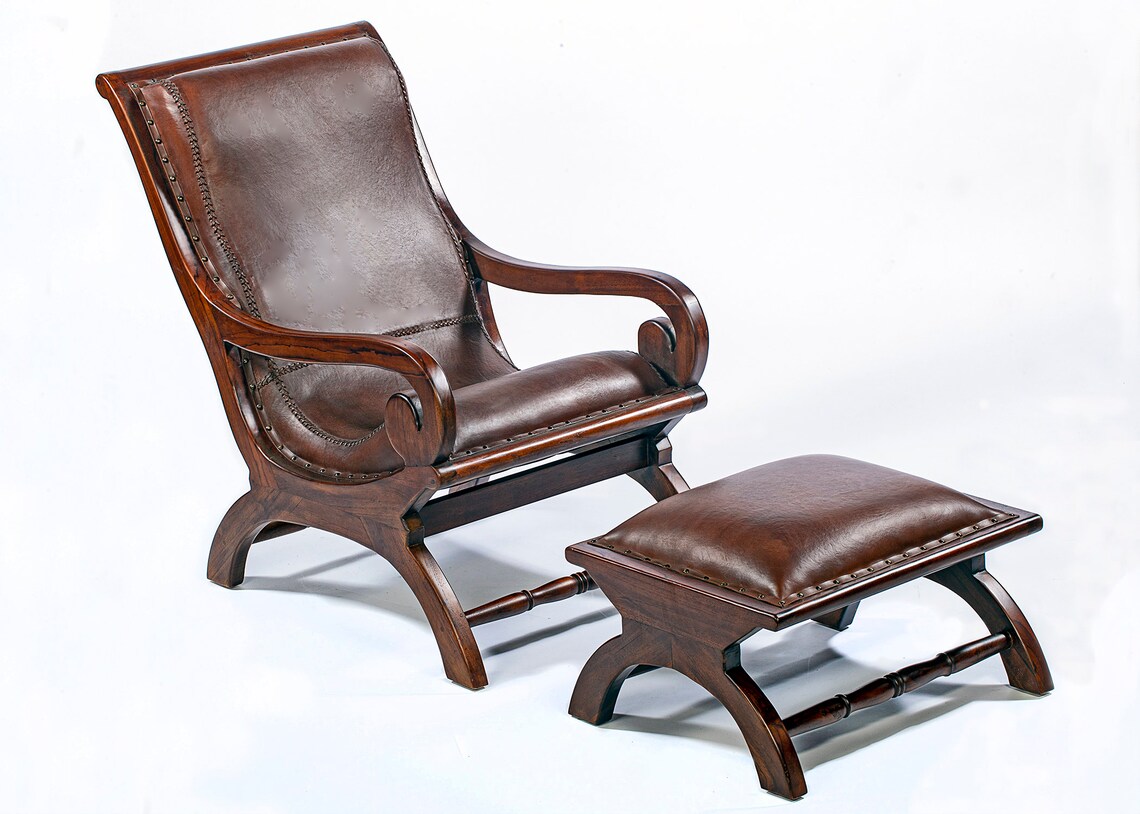 Teak and Leather Lounge Chair Stool - Etsy