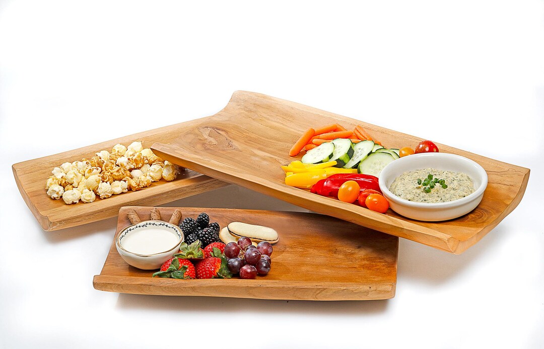 Teak Curve Tray Set of 3 - Etsy