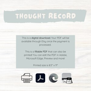 Thought Record | CBT | Fillable PDF | Therapy Resource | Thought ...