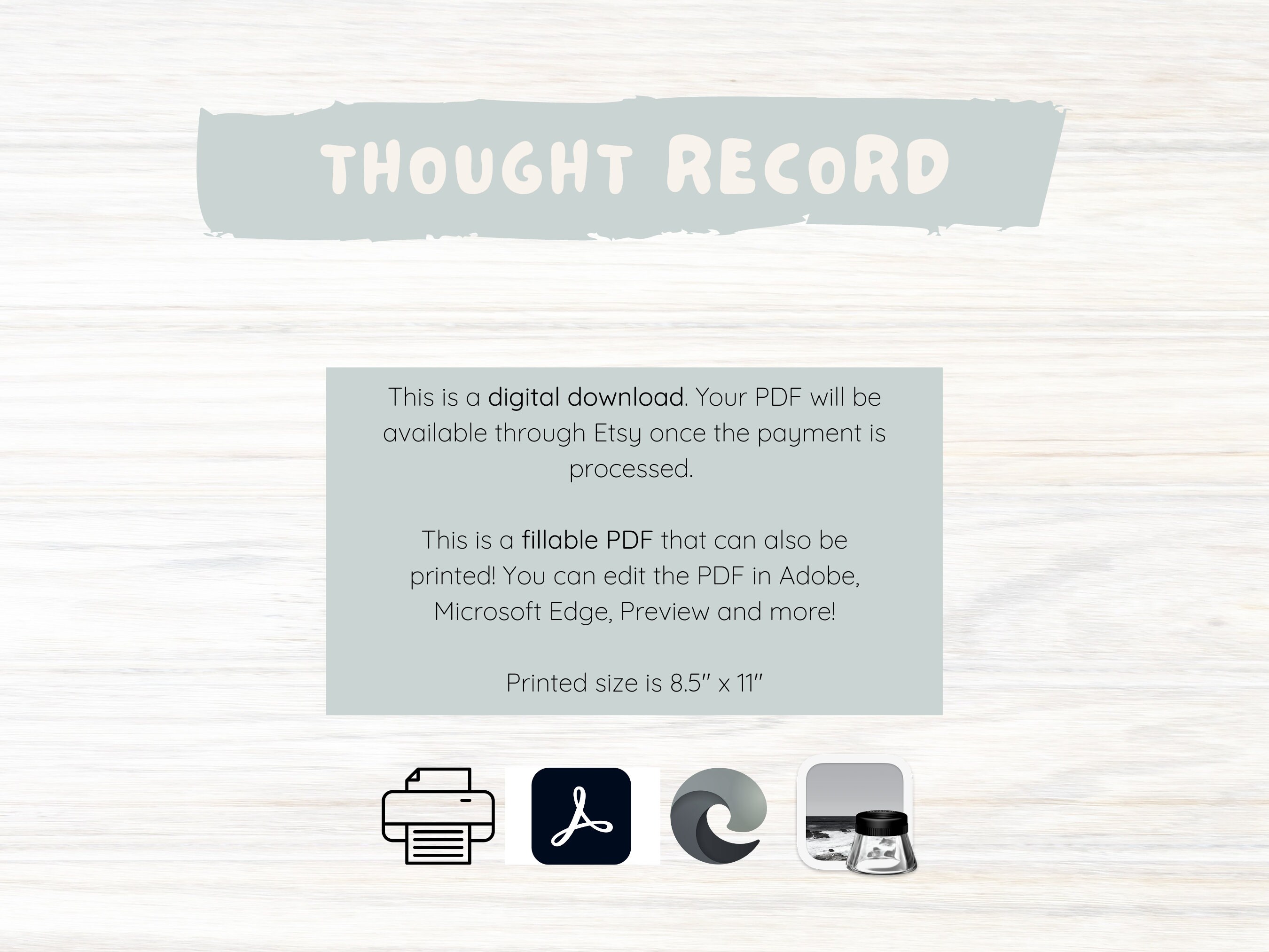 Thought Record | CBT | Fillable PDF | Therapy Resource | Thought ...