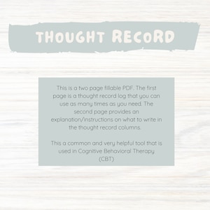 Thought Record | CBT | Fillable PDF | Therapy Resource | Thought ...