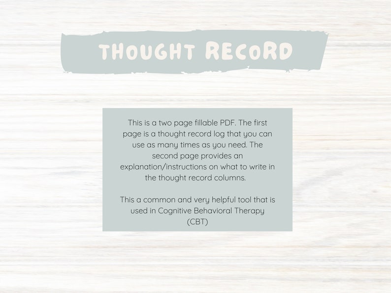 Thought Record | CBT | Fillable PDF | Therapy Resource | Thought ...